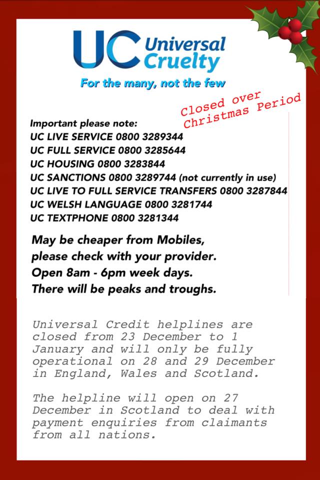 Important: Universal Credit Christmas Closures | Same Difference